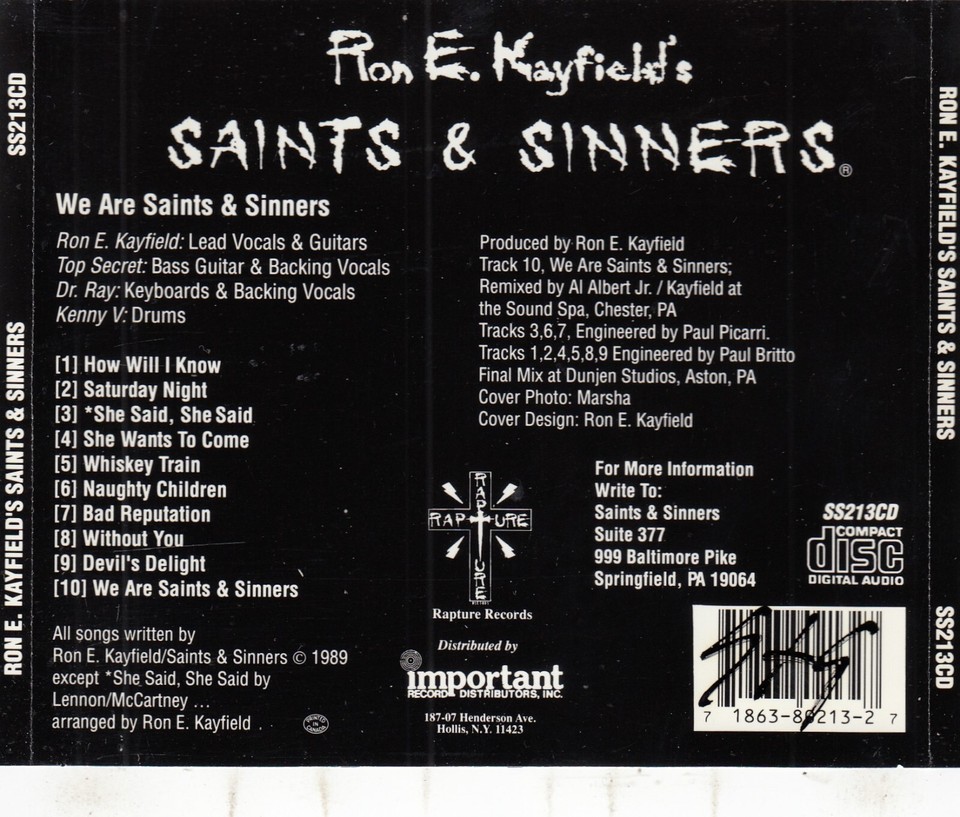 Ron E. Kayfield's Saints & Sinners CD 1989 RAPTURE SS213CD METAL ROCK ...