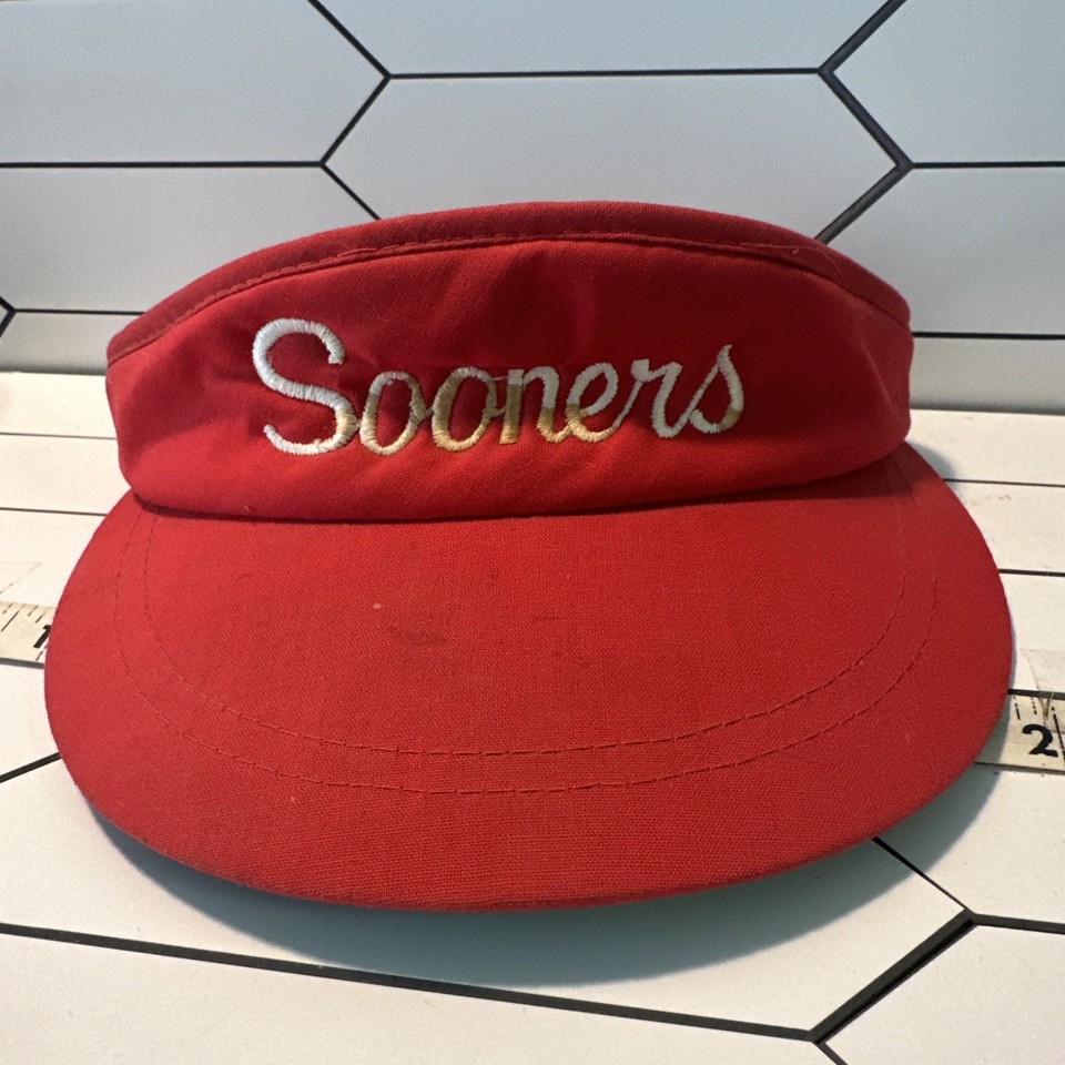 OU Sooners Vintage Visor NCAA Oklahoma Red Hat Cap Cursive Embroidered ...