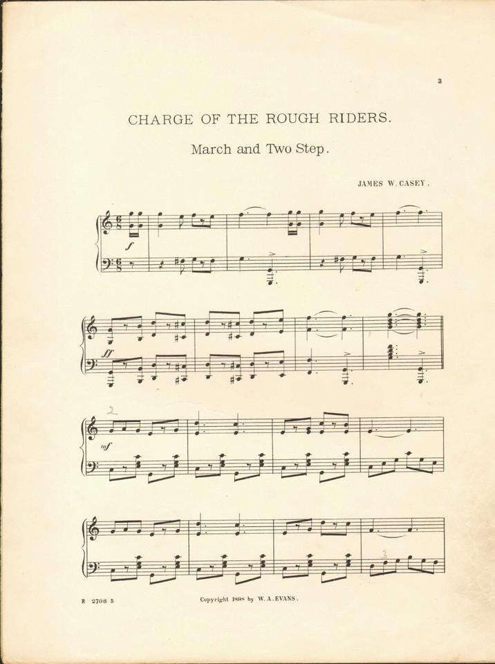 Charge Of The ROUGH RIDERS 1898 Teddy Roosevelt Photo Cover Sheet Music ...