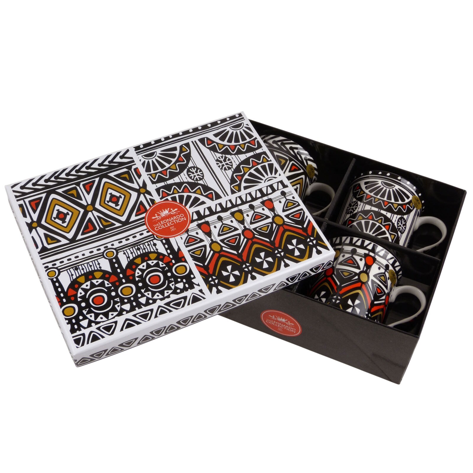 Gift Box Set of 4 China Mugs/Cups Tribal Design by The Leonardo ...