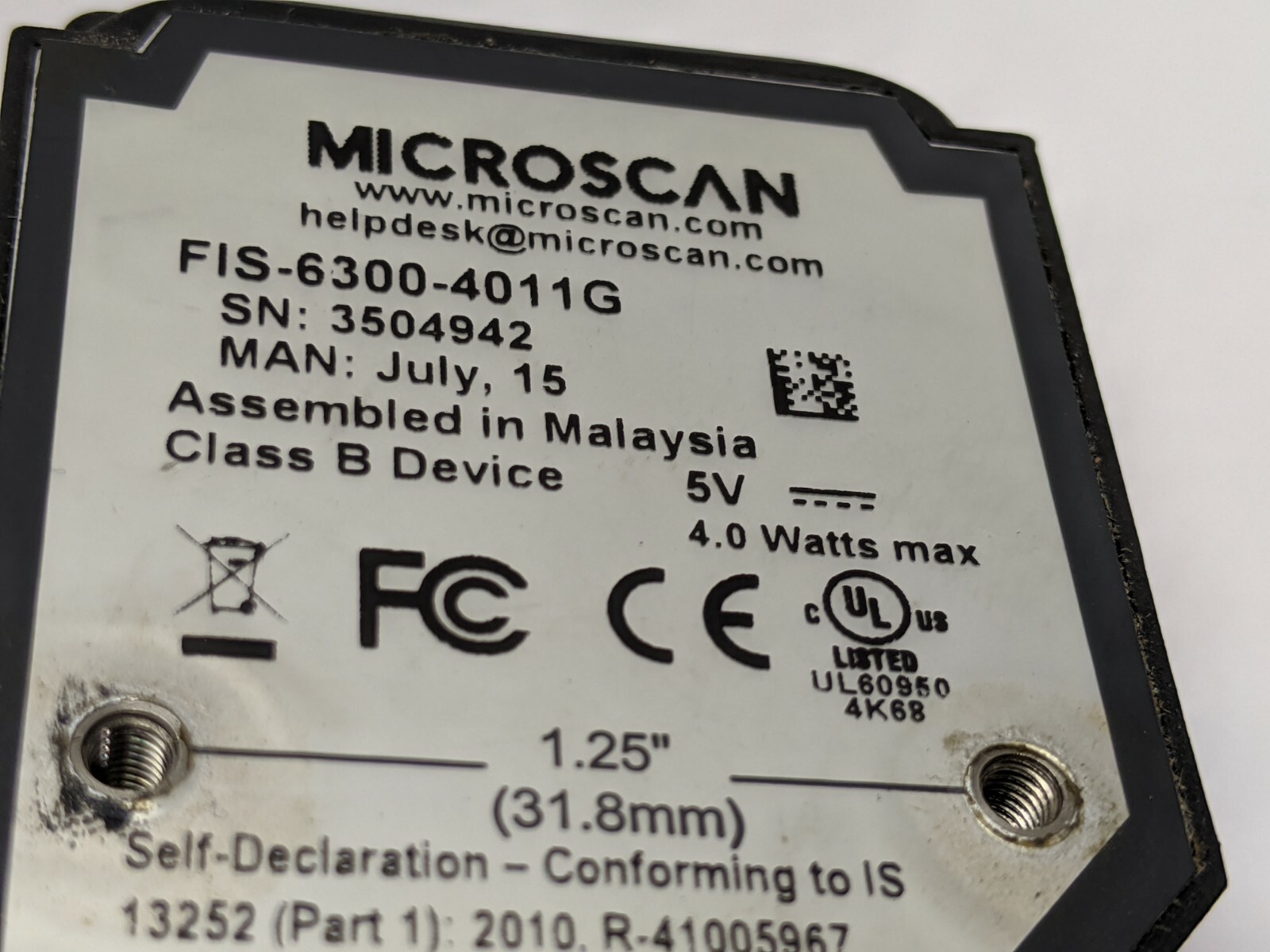 Microscan Fis-6300-4011g Fixed Barcode Scanner Mini Hawk for sale ...