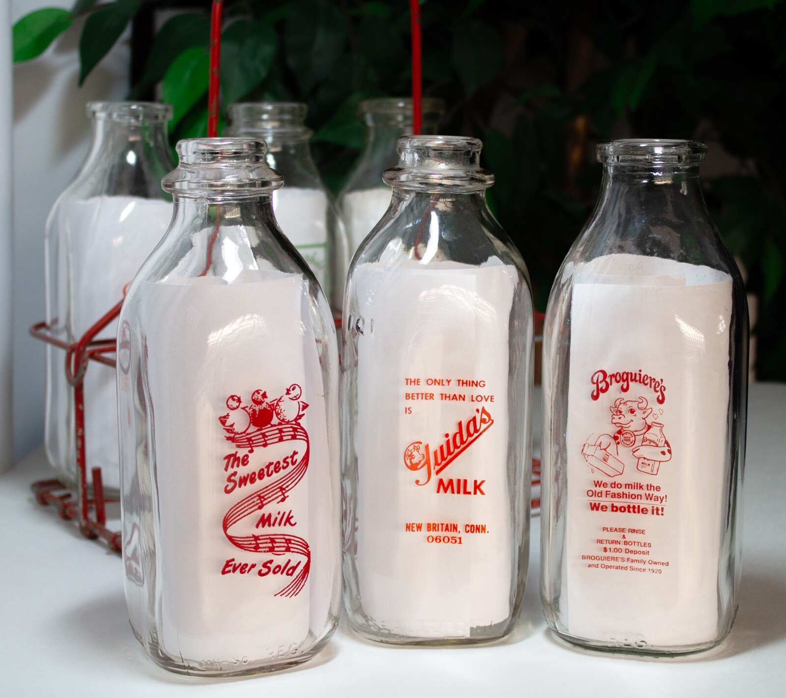 Vintage Milk Bottles With Red Metal Carrier | eBay