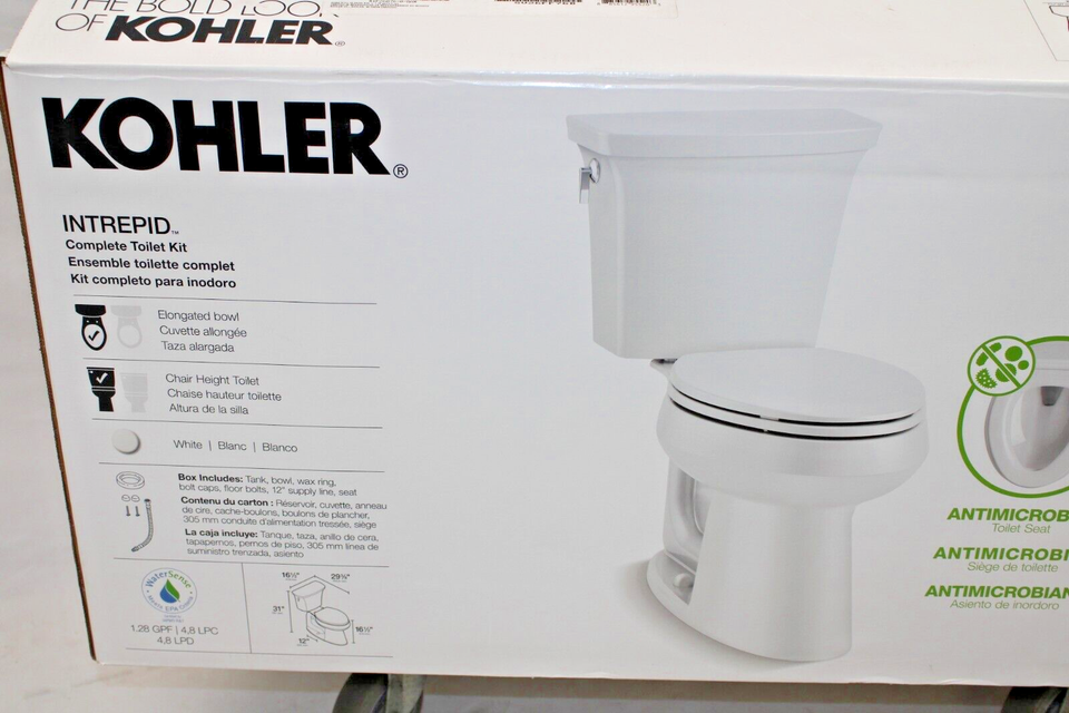 NOB Kohler Intrepid K-26076-0 Two-Piece Enlongated Toilet, 1.28 gpf in ...