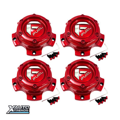 4 x Fuel Off-Road Gloss Red Wheel Center Cap w/ Chrome logo 1004-72GQC ...