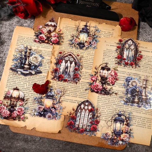 4 Packs Vintage Floral Window Lamp PET Stickers Junk Journals ...
