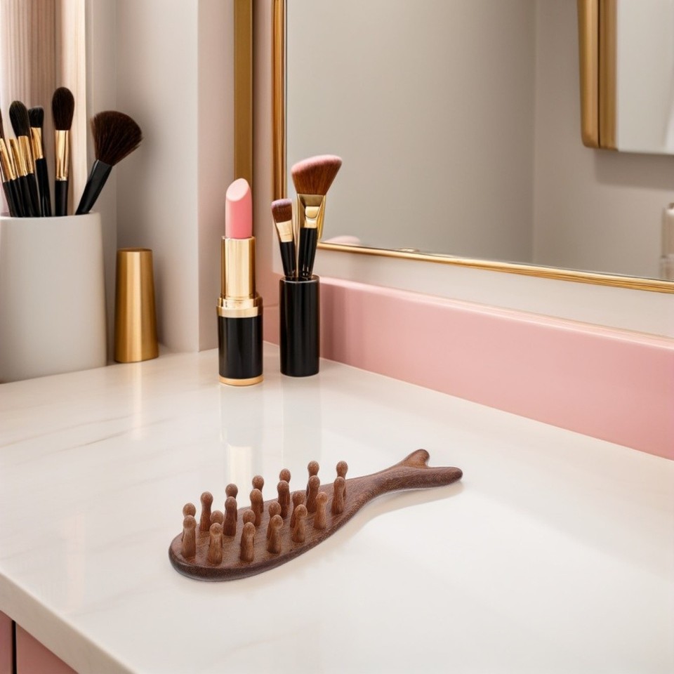 2pcs Sandalwood Hair Comb: Wooden Scalp Care Brush - Oval Whale 22 ...