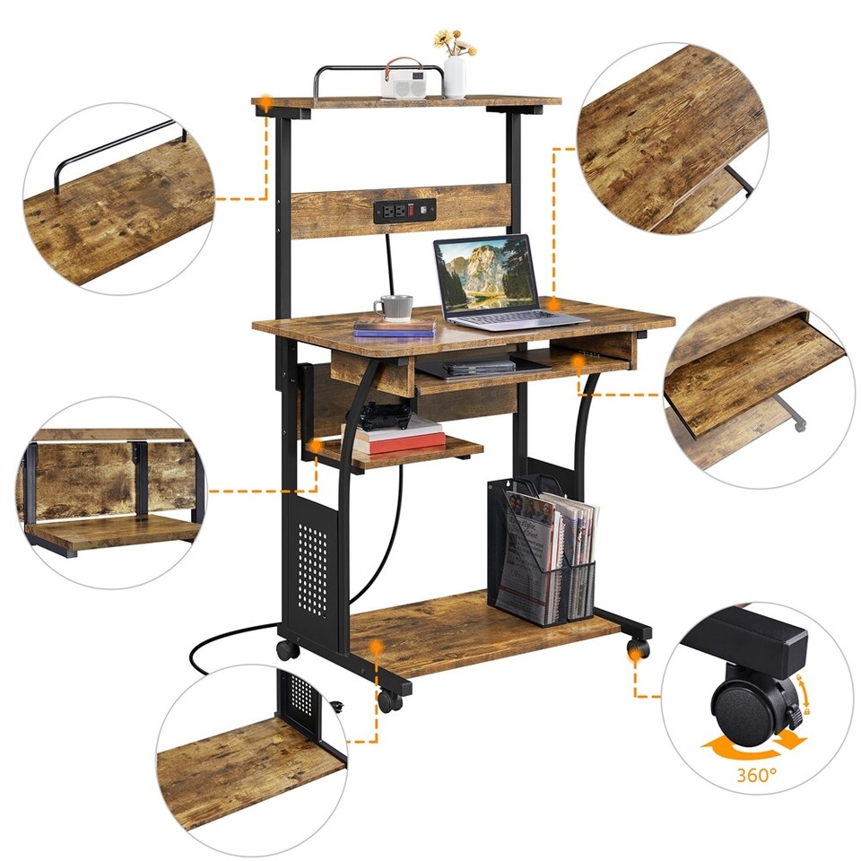 Home Office Desk w/ Power Outlet and USB Ports Computer PC Desk w ...