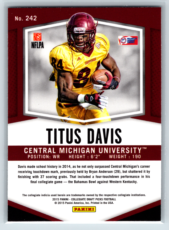 Titus Davis 2015 Panini Prizm Draft Picks RC #242 Central Michigan ...