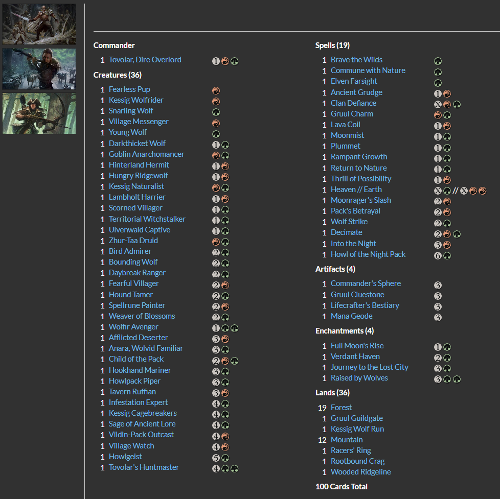 Tovolar, Dire Overlord Werewolf MTG EDH Commander Deck Werewolf Tribal ...