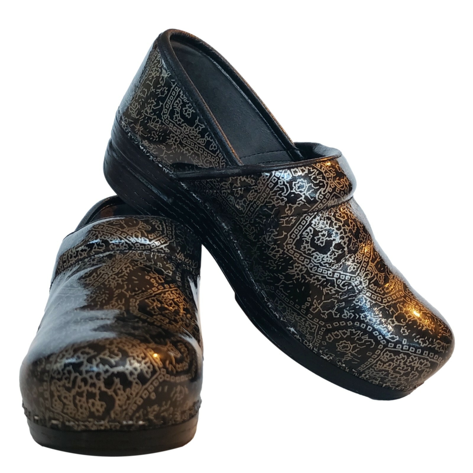 Dansko XP Work Nurse Clogs Black-Silver Patent Leathe… - Gem