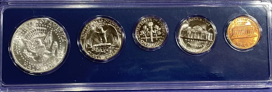 1-1965 US mint Special Mint Set SMS FIVE Coins cents thru .50 In Holder ...