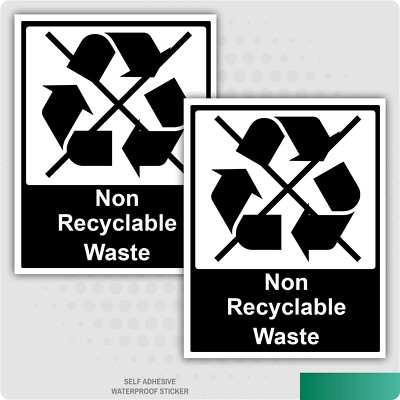 2 x Non-Recyclable Waste Self Adhesive Stickers Safety Signs Business ...