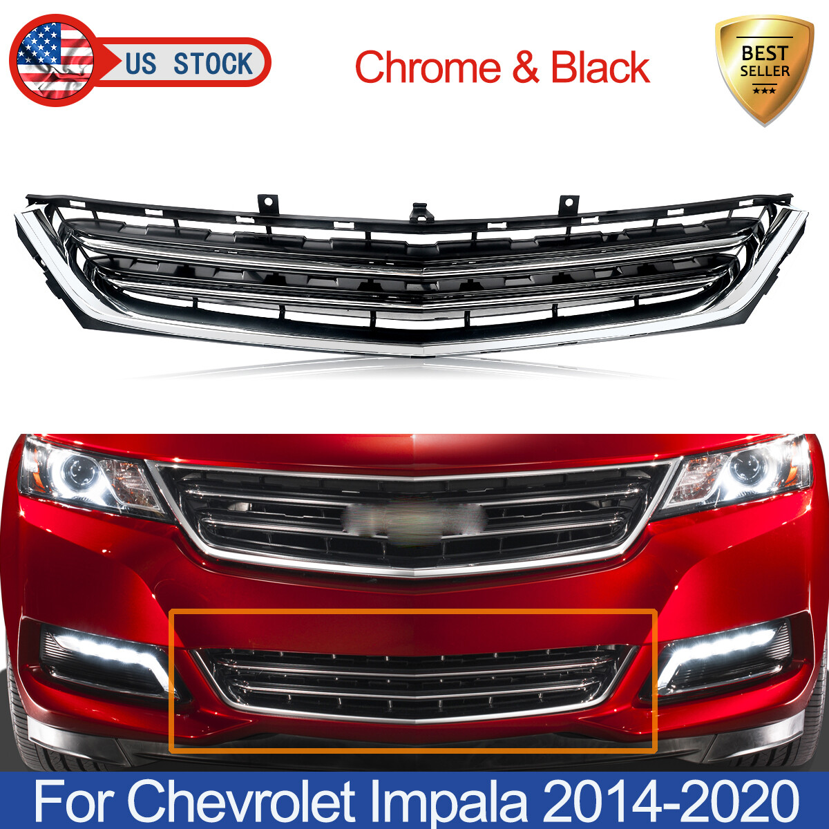 For 2014-20 Chevrolet Chevy Impala Front Bumper Lower Chrome Grille ...