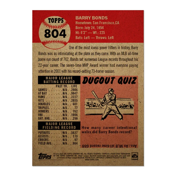 2025 Topps Living Set Card 803 & 804 Grove & Bonds w/Box - Free ...