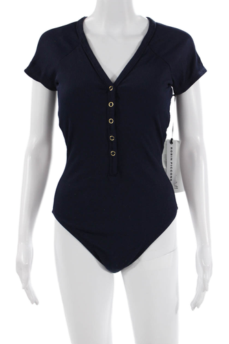 Robin Piccone Women One Piece V Neck Dark Blue Solid Swimsuit Size 10 ...
