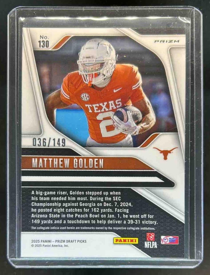 2025 Prizm Draft Picks Matthew Golden RC Blue Ice #36/149 Longhorns | eBay