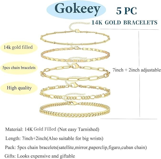 Gold Bracelets for Women Trendy, Dainty 14K Gold Plated Bracelet Stack ...