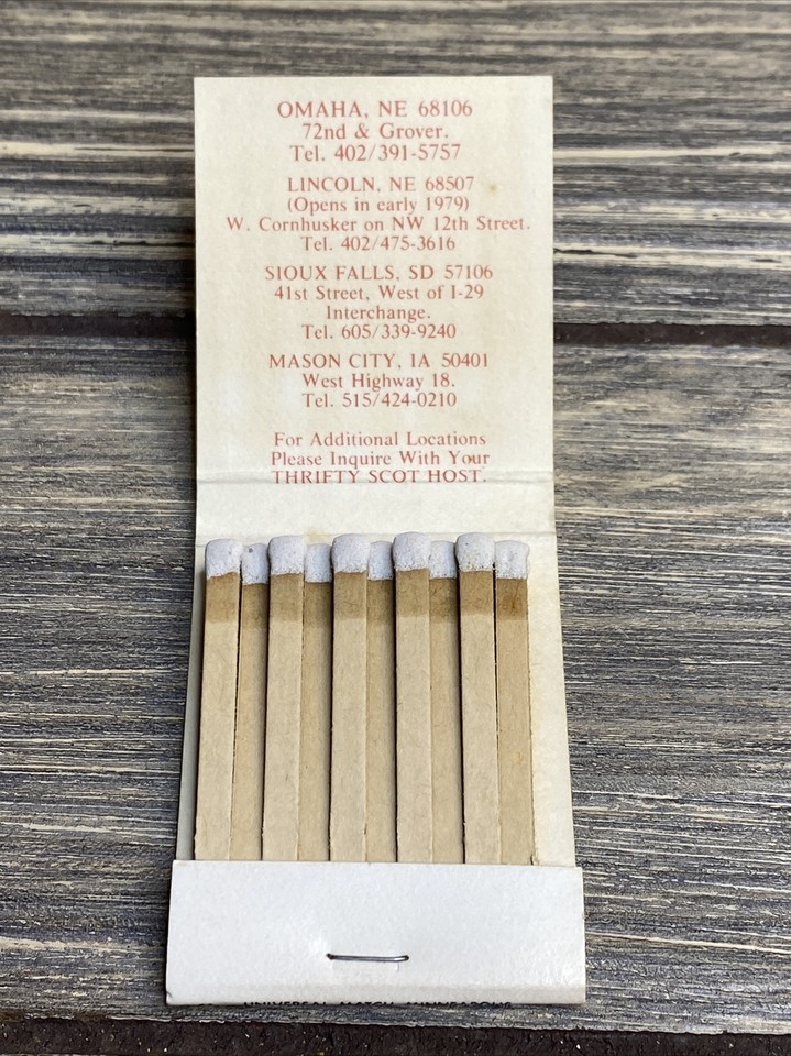 Vintage Matchbook Thrifty Scot Motel Omaha Nebraska Yellow Logo | eBay