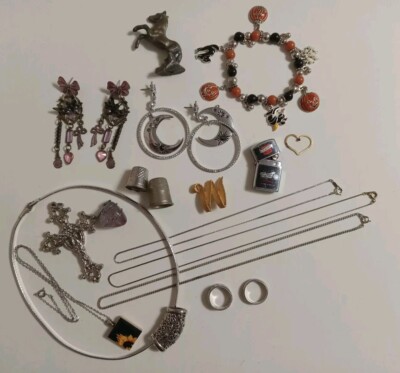 Mixed Lot Piece Jewelry & Trinkets Earring Ring Chain Necklace Vintage ...