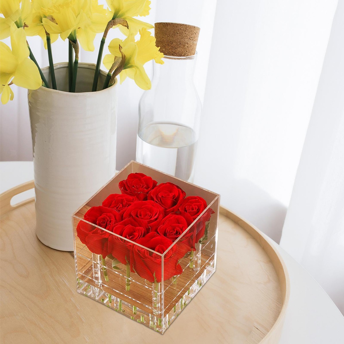 Clear Square Vases Oasis 15cm Acrylic Cylinder / Cube Clear Plastic