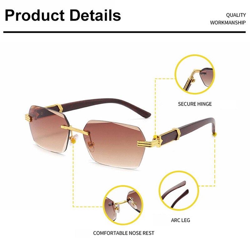 Rimless Rectangle Sunglasses Tinted Frameless Retro Classic Style ...