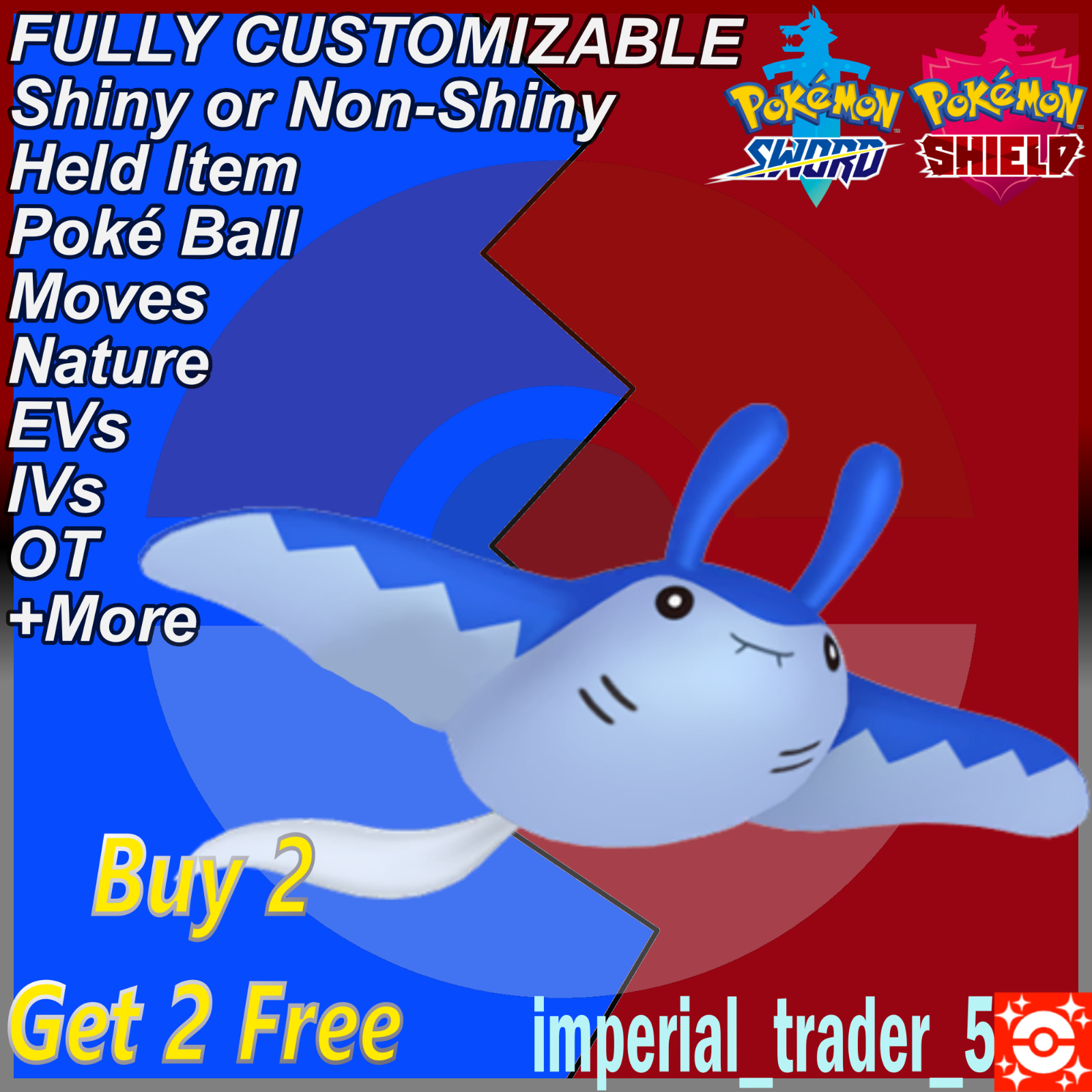 Pokémon Sword and Shield Shiny Mantine W/ Best 6IV Customizable | eBay