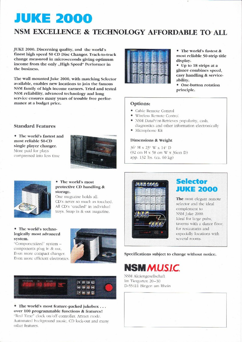 Nsm Juke 2000 50 Cd Wall Jukebox For Sale | Jukebox