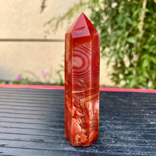 85G Natural red agate crystal pillar quartz Obelisk mineral healing ...