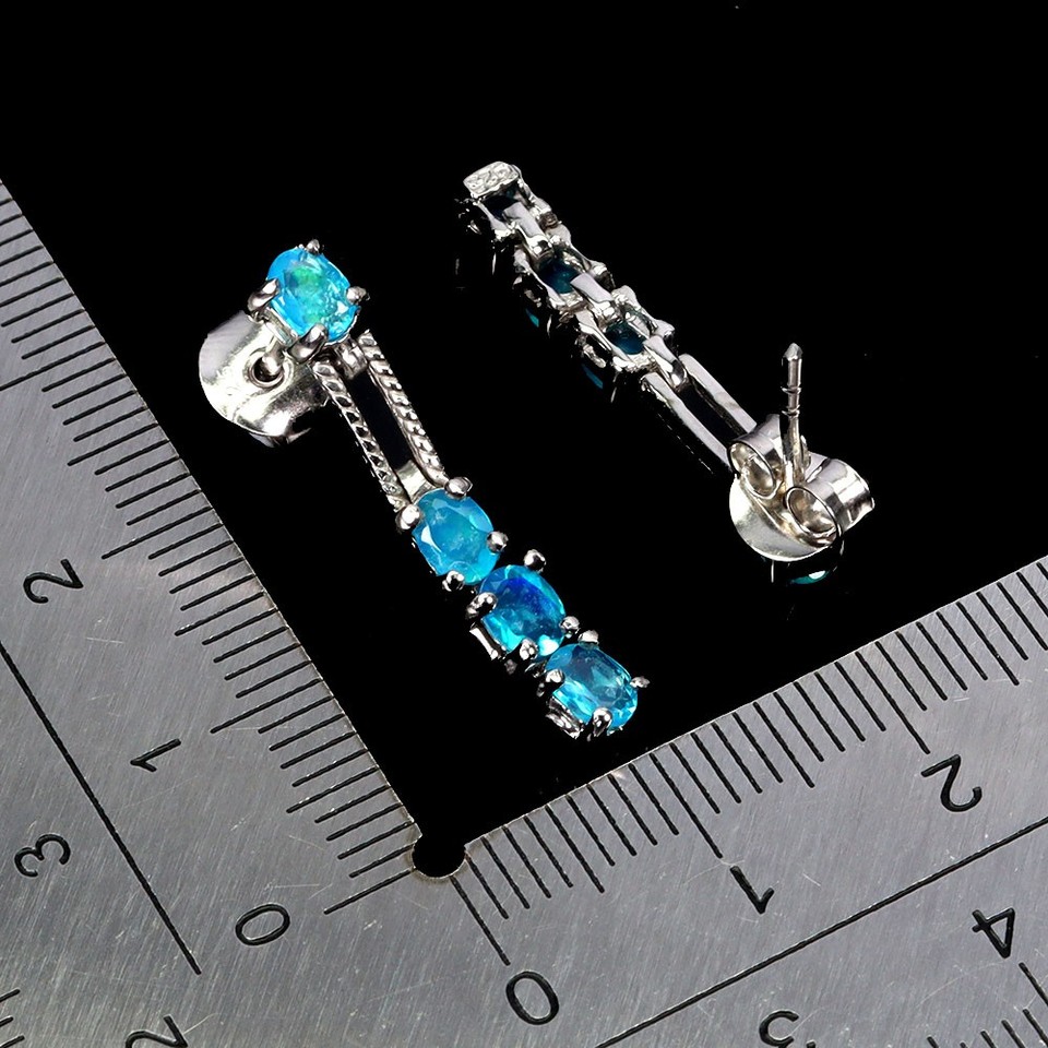 925 Sterling Silver Earrings Oval Blue Opal 4x3mm Natural Gemstone ...