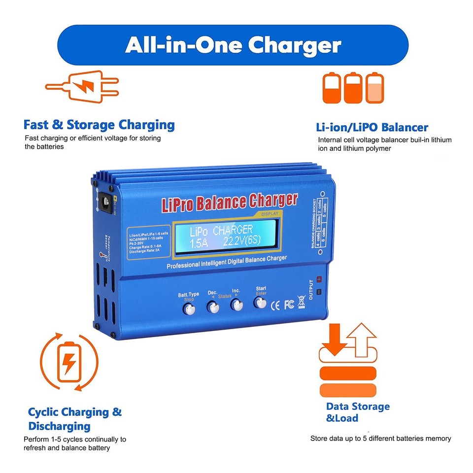 80W Fast Digital Balance Charger for iMAX B6 AC LCD RC LiPo LiFe NiCD ...