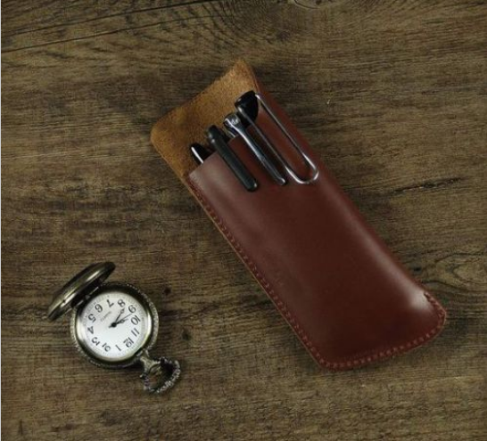 fountain pen storage bag Genuine cow Leather Customize handmade red ...