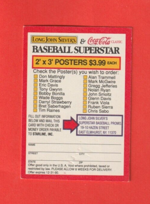 1990 Long John Silver's / Coca-Cola SUPERSTAR BASEBALL PROMO card | eBay