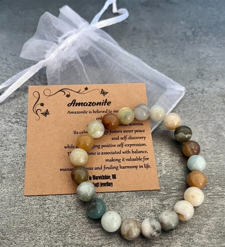 AMAZONITE Bracelet Stretch Fit Handmade + Gift Bag & Card Crystal ...