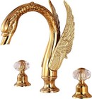 Golden Bathroom Faucet-Luxury Swan Shape Sink Big Faucet Dual Handle ...