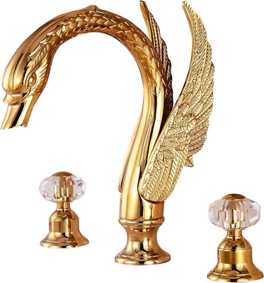 Golden Bathroom Faucet-Luxury Swan Shape Sink Big Faucet Dual Handle ...