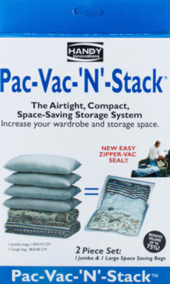Handy Pac-Vac-'N'-Stack 2 Piece Set 1 Jumbo 1 Large Bag Space Saving ...