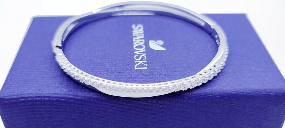 NEW Authentic SWAROVSKI Rhodium Crystal Pavé Twist Rows Bangle Bracelet ...