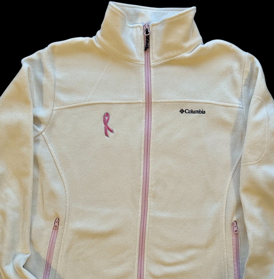 Columbia Breast Cancer Pink Ribbon Off White Full Zip Fleece Jacket ...