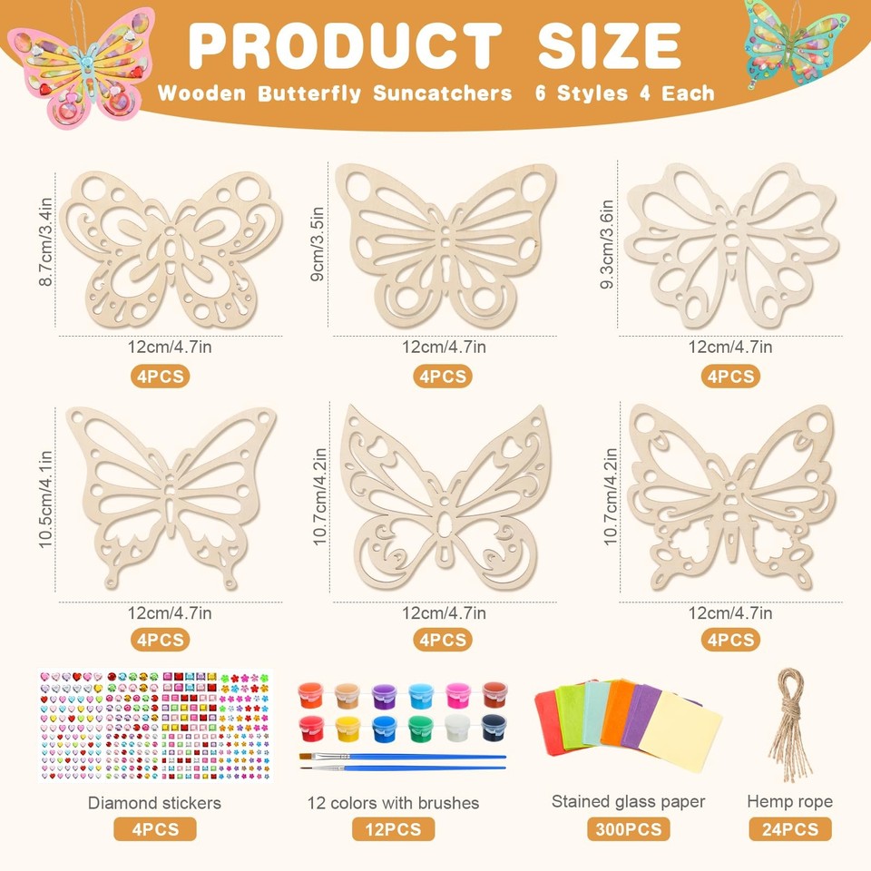 24 Pcs Butterfly Shaped Wooden Craft Set DIY Butterfly Craft Ornaments ...