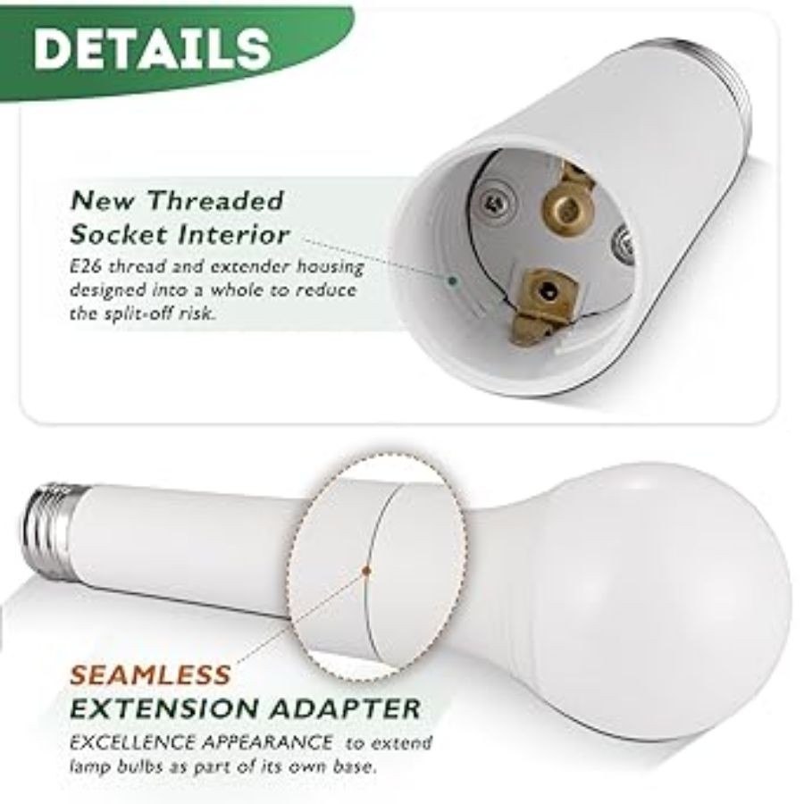 Socket Extender, Medium Screw Light Bulb Socket Extensions, Extend by 3 ...
