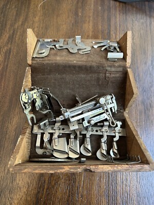 Antique Singer Wooden Fold Out Puzzle Box & Sewing Machine Attachments ...
