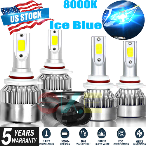Combo 9005 9006 Ice Blue 8000K COB Car LED Headlight Kit Bulbs High Low ...