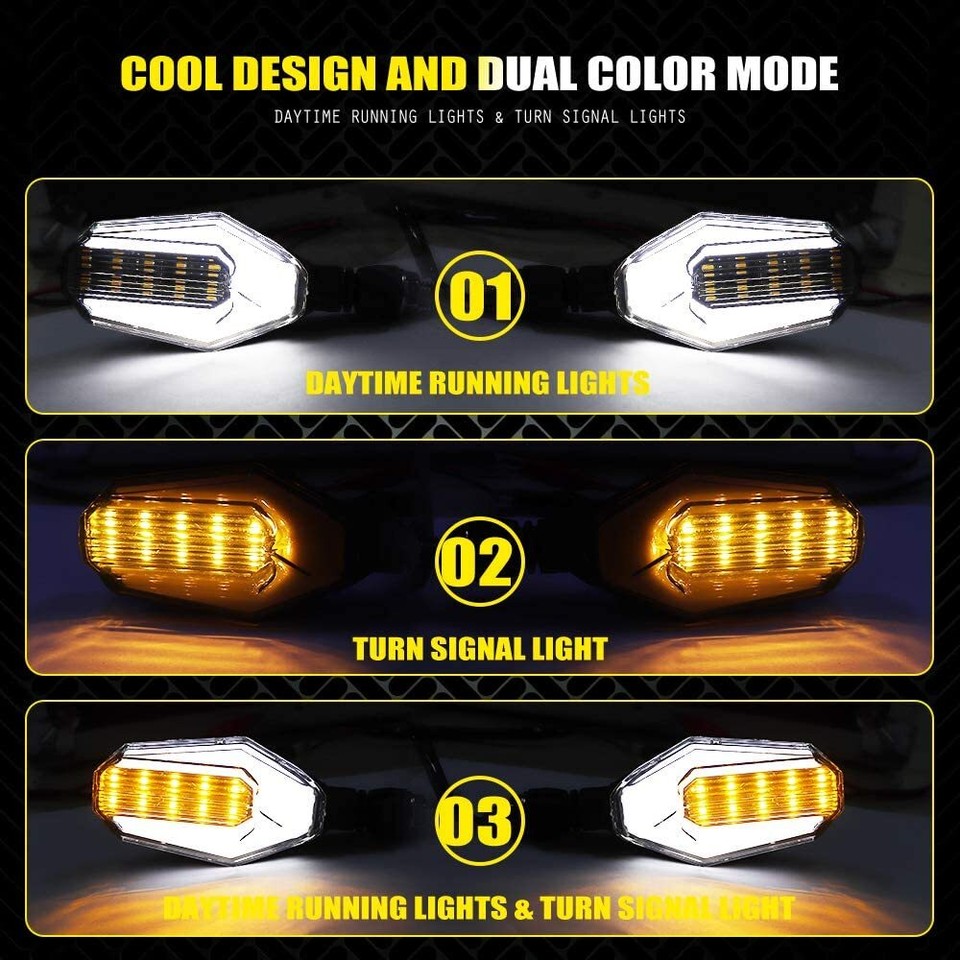 2x Amber Universal Motorcycle LED Turn Signal Light Blinker White DRL ...