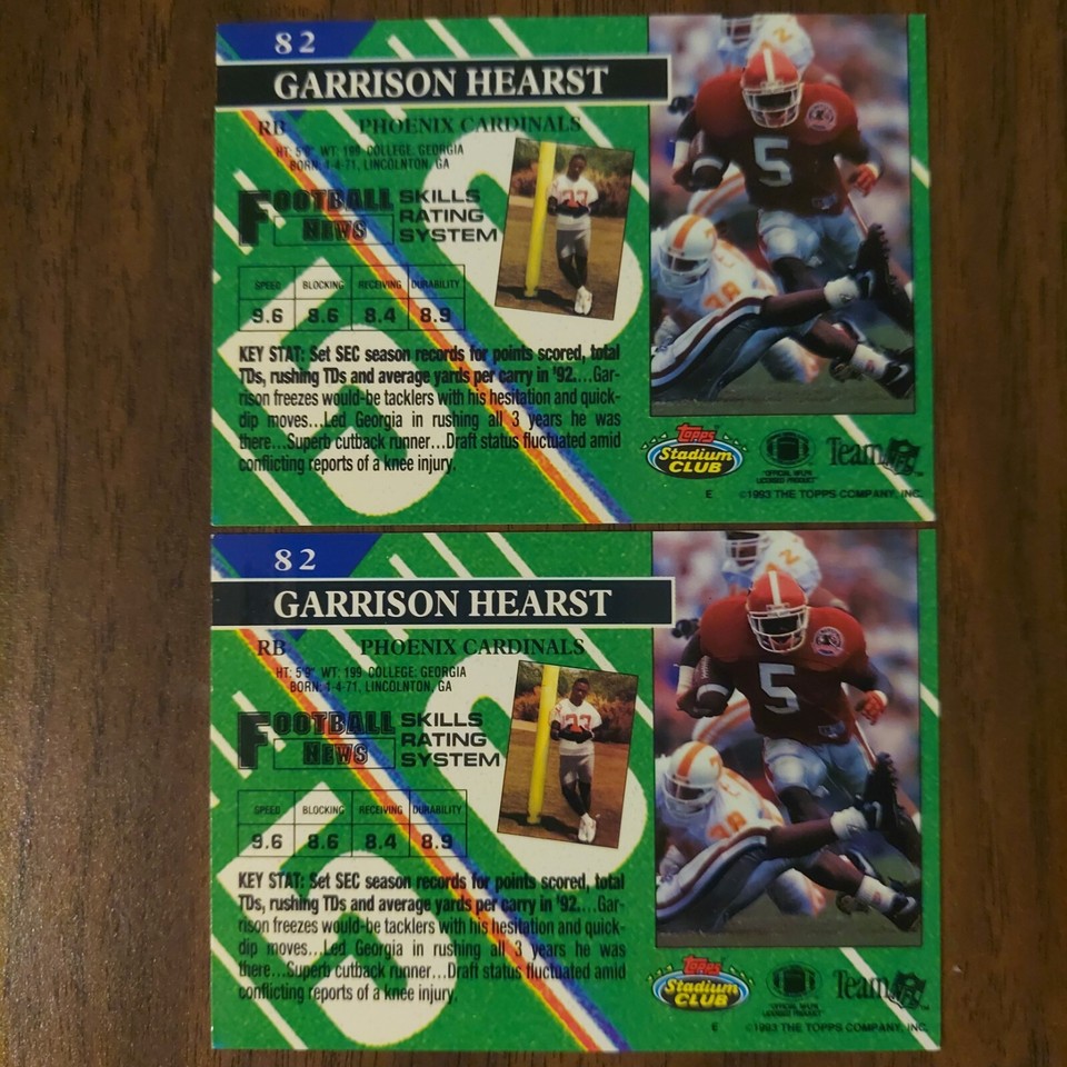 Garrison Hearst 1993 Topps Stadium Club DRAFT Rookie 82 & 1st First Day ...