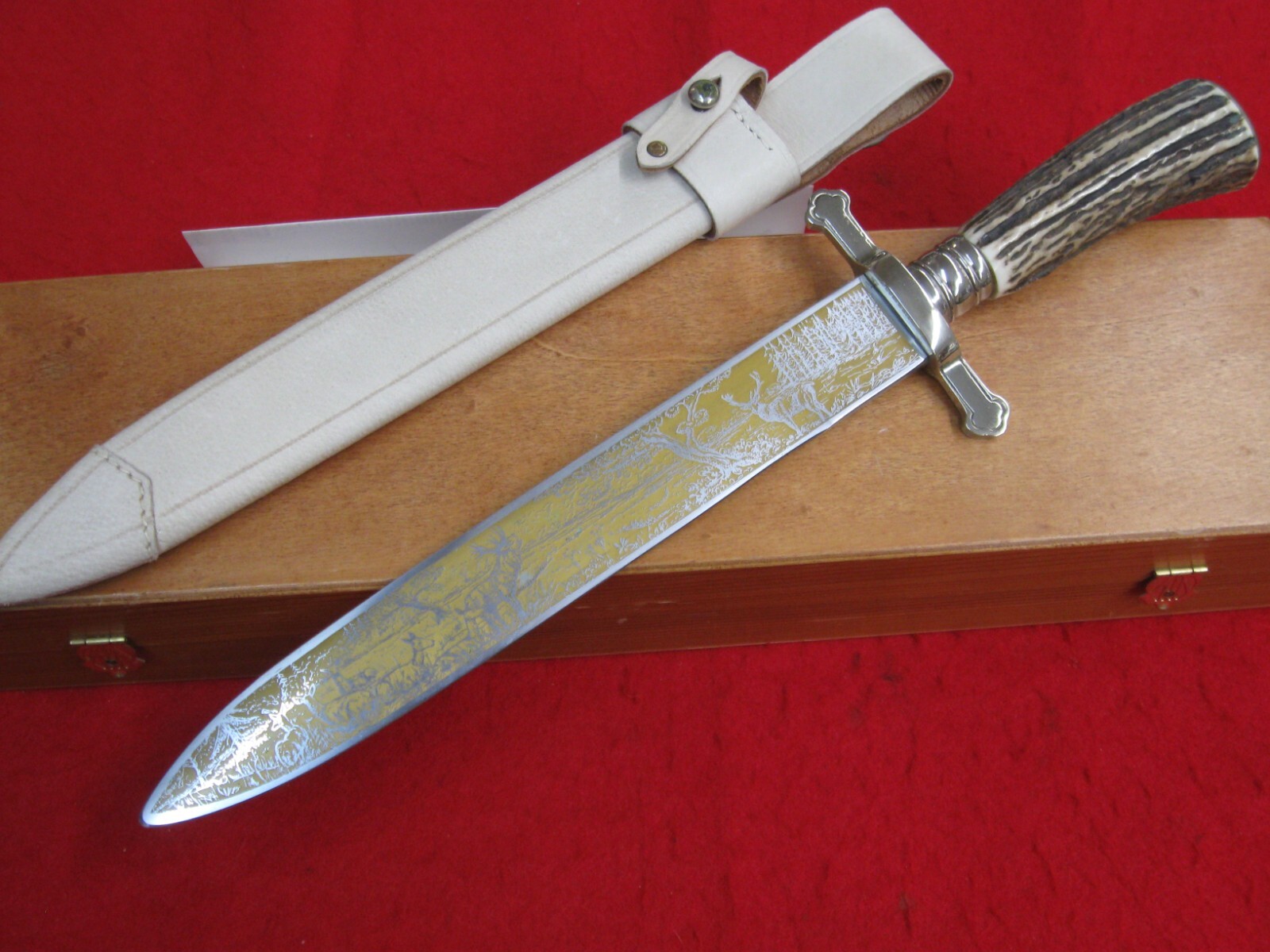 SUPER NICE PUMA 3599 STAG GOLD ETCH HIRSCHFANGER KNIFE WITH BOX ...