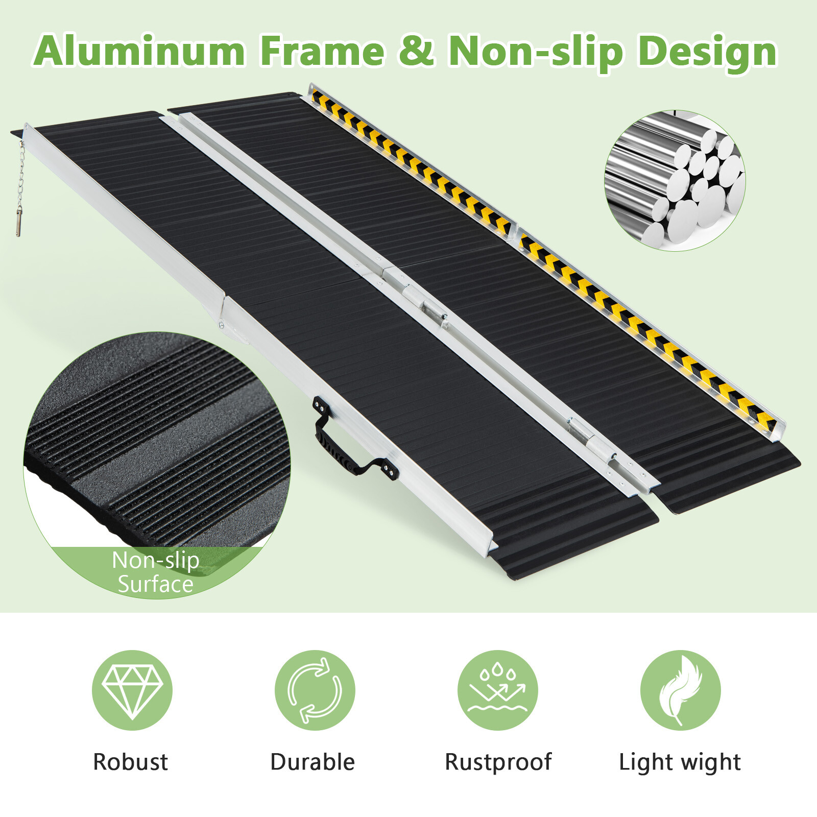 Wheelchair Ramp 5FT w/ Transition Plate & Non-slip Surface Warning ...