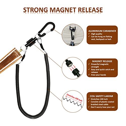 FLY FISHING NET Magnetic Release Rod Holder Wooden Landing Trout ONROCL ...