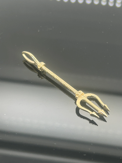 14K Solid Yellow Gold Trident Pendant / Gold Trident of Poseidon / Gold ...