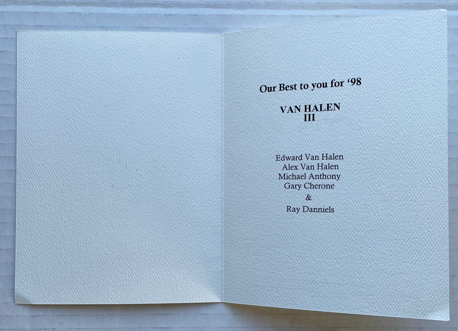 VAN HALEN III 1998 Christmas Holiday CARD Eddie Alex CHERONE Michael ...