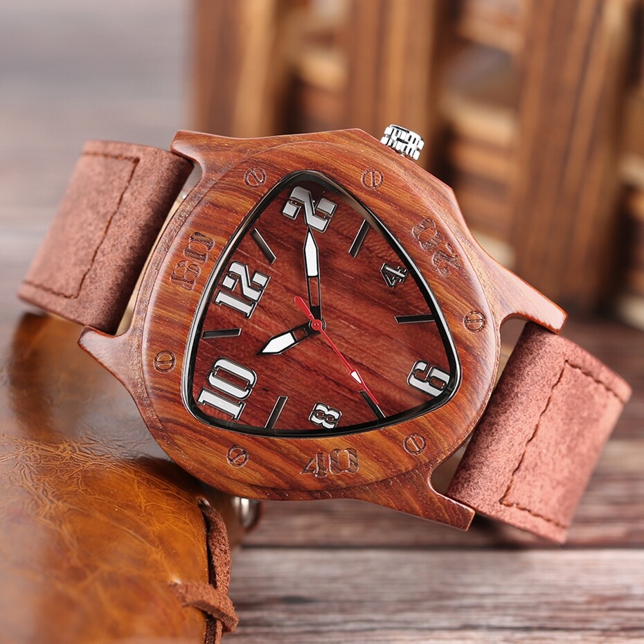 Triangle Watch Handcrafted Wood Sporty Lamborghini Style with Leather ...
